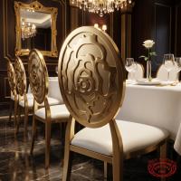 China WENDING Gold Round Rose-Embossed Backrest Banquet Chair – Carved Floral Wedding Chair for sale