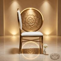 China WENDING Gold Round Rose-Embossed Backrest Banquet Chair – Carved Floral Wedding Chair for sale