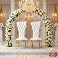 China WENDING White & Gold Crown-Top Diamond-Tufted Throne Wedding Chair – Bridal Main Seat for sale