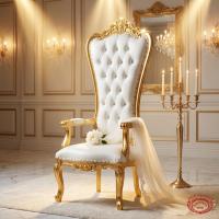 China WENDING White & Gold Crown-Top Diamond-Tufted Throne Wedding Chair – Bridal Main Seat for sale