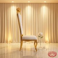 China WENDING White & Gold Crown-Top Diamond-Tufted Throne Wedding Chair – Bridal Main Seat for sale