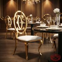 China WENDING Gold Oval Cutout-Back Cabriole Dining Chair – Luxury Wedding Banquet Chair for sale