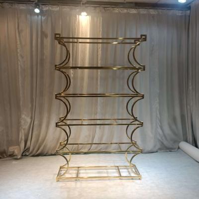 China WENDING Gold 6-Tier Wave Column Luxury Wedding Display Rack – Greek Key Crown Champagne Shelf for sale