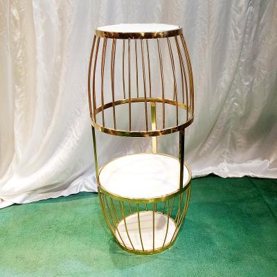 China WENDING Gold Birdcage Double-Tier Gourd Wedding Display Stand – Cake & Floral Centrepiece for sale