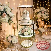 China WENDING Gold Birdcage Double-Tier Gourd Wedding Display Stand – Cake & Floral Centrepiece for sale