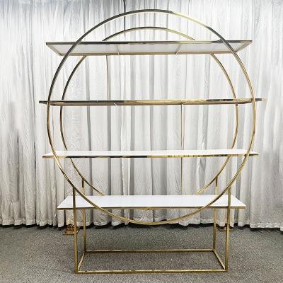 China WENDING Gold Circle Ring 4-Tier White Shelf Wedding Display Rack – Full Moon Event Stand for sale