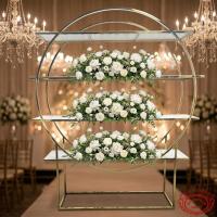 China WENDING Gold Circle Ring 4-Tier White Shelf Wedding Display Rack – Full Moon Event Stand for sale