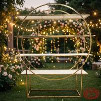 China WENDING Gold Circle Ring 4-Tier White Shelf Wedding Display Rack – Full Moon Event Stand for sale