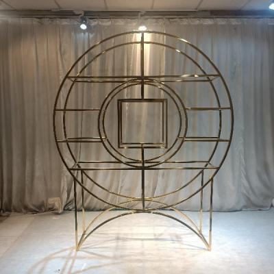 China WENDING Gold Concentric Circle Geometric Wedding Display Rack – Art Deco Ring Frame Stand for sale