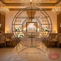 China WENDING Gold Concentric Circle Geometric Wedding Display Rack – Art Deco Ring Frame Stand for sale