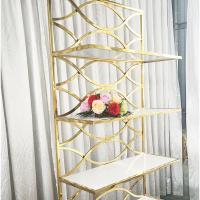 China WENDING Gold Frame Wave Lattice Tall Wedding Display Rack – White Shelf Floral Stand for sale