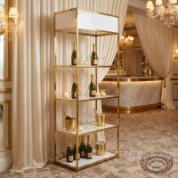 China WENDING Gold Frame White 5-Tier Wedding Display Shelf – Modern Light Luxury Event Rack for sale