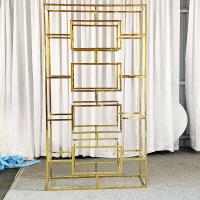 China WENDING Gold Staggered Tetris Multi-Shelf Wedding Display Rack – Asymmetric Event Stand for sale