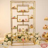 China WENDING Gold Staggered Tetris Multi-Shelf Wedding Display Rack – Asymmetric Event Stand for sale