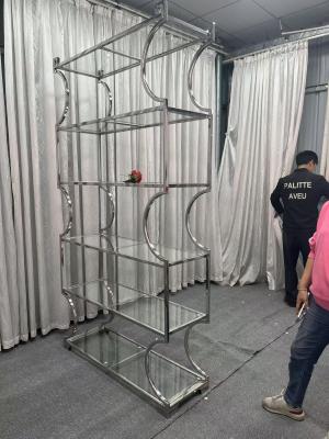 China WENDING Silver 7-8 Tier Glass Shelf Wedding Display Rack – S-Curve Crescent Side Stand for sale