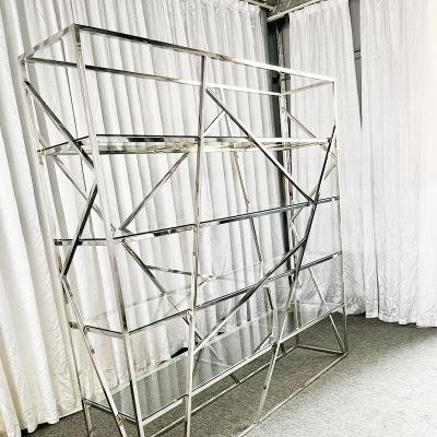 China WENDING Silver Wide-Format 4-Tier Glass Wedding Wine Rack – X-Cross Display Shelf for sale