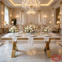 China WENDING Gold A-Leg Outward-Flare Dining Table – Modern Hotel Banquet Table for sale