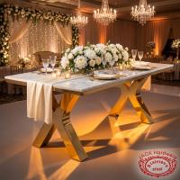 China WENDING Gold A-Leg Outward-Flare Dining Table – Modern Hotel Banquet Table for sale