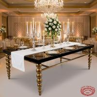 China WENDING Gold Ball-Node Column Leg Black Mirror Dining Table – Opulent Banquet Table for sale