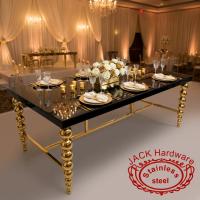 China WENDING Gold Ball-Node Column Leg Black Mirror Dining Table – Opulent Banquet Table for sale