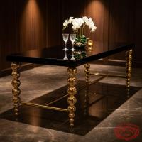 China WENDING Gold Ball-Node Column Leg Black Mirror Dining Table – Opulent Banquet Table for sale