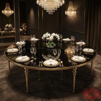 China WENDING Gold Ball-Node Leg Round Black Mirror Banquet Dining Table – Grand Wedding Table for sale