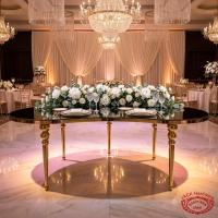China WENDING Gold Ball-Node Leg Round Black Mirror Banquet Dining Table – Grand Wedding Table for sale