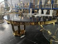China WENDING Gold Carved Acanthus Skirt Round Banquet Table – Black Mirror Top Royal Wedding Table for sale