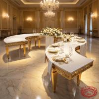China WENDING Gold Crescent Moon Fretwork-Skirt Banquet Dining Table – Chinese Luxury Wedding Table for sale