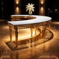 China WENDING Gold Crescent Moon Fretwork-Skirt Banquet Dining Table – Chinese Luxury Wedding Table for sale