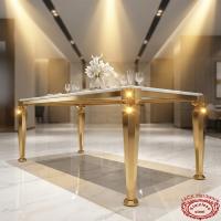 China WENDING Gold Geometric-Node Angled-Leg Dining Table – Splayed Faceted Joint Hotel Table for sale