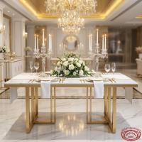 China WENDING Gold Marble-Top Rectangular Dining Table – Modern Hotel Banquet Table for sale