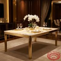 China WENDING Gold Marble-Top Rectangular Dining Table – Modern Hotel Banquet Table for sale