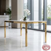 China WENDING Gold Marble-Top Rectangular Dining Table – Modern Hotel Banquet Table for sale