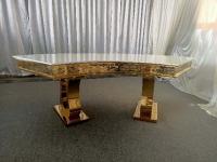 China WENDING Gold Ornate Carved Skirt Marble-Top Banquet Dining Table – Luxury Wedding Table for sale