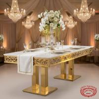 China WENDING Gold Ornate Carved Skirt Marble-Top Banquet Dining Table – Luxury Wedding Table for sale