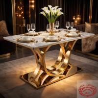 China WENDING Gold Wing-and-Ring Sculptural Base Marble Dining Table – Art Object Hotel Table for sale