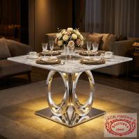 China WENDING Silver Intersecting Oval-Ring Sculptural Column Dining Table – Art Hotel Table for sale