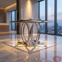 China WENDING Silver Intersecting Oval-Ring Sculptural Column Dining Table – Art Hotel Table for sale