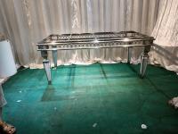 China WENDING Silver Mirror Circular-Ring Skirt Dining Table – Full-Mirror Leg Hotel Table for sale