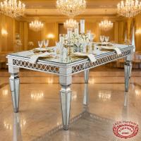 China WENDING Silver Mirror Circular-Ring Skirt Dining Table – Full-Mirror Leg Hotel Table for sale