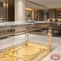 China WENDING Silver Mirror Circular-Ring Skirt Dining Table – Full-Mirror Leg Hotel Table for sale