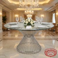 China WENDING Silver Radial Spider-Web Round Dining Table – Sculptural Sunflower Base Hotel Table for sale