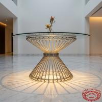 China WENDING Silver Radial Spider-Web Round Dining Table – Sculptural Sunflower Base Hotel Table for sale