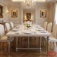 China WENDING Silver Tapering Turned-Leg White Dining Table – European Hotel Banquet Table for sale
