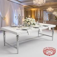 China WENDING Silver Tapering Turned-Leg White Dining Table – European Hotel Banquet Table for sale