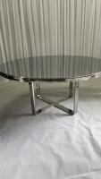 China WENDING Silver X-Cross Base Round Black Mirror Dining Table – Modern Hotel Banquet Table for sale