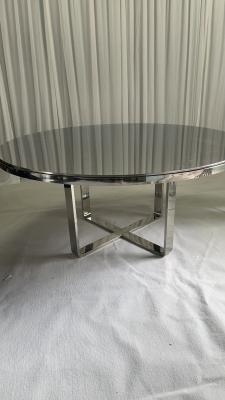 China WENDING Silver X-Cross Base Round Black Mirror Dining Table – Modern Hotel Banquet Table for sale