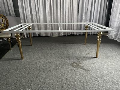 China WENDING White Frame Gold Drum-Node Leg Dining Table – European Classical Hotel Table for sale