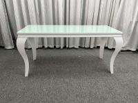 China WENDING White S-Curved Cabriole Leg Green Glass Dining Table – French Louis XV Style for sale